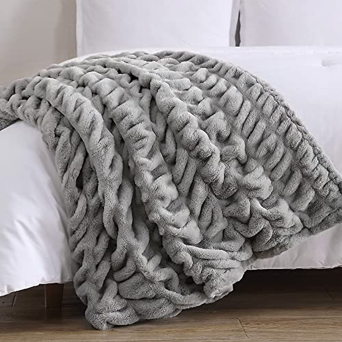 Casual Chic Lapin Ultra Fine Faux Fur Throw Blanket - Luxurious, Chic, Soft and Cozy 400 GSM Microfiber Blanket for Couch and Bed - 50” x 60” (Gray)