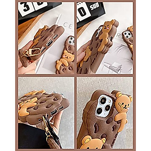 SGVAHY Case for iPhone 11 Case Cute with Lanyard Keychain Kawaii Phone Cases 3D Cartoon Bear Cookie iPhone Case Soft Silicone Shockproof Protective Case Cover for Women Girls Khaki