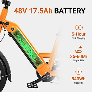 KBO Ranger Electric Bike 750W Cargo Ebike 48V 17.5Ah/840Wh Removable Battery 60Mi+ Range 400LBS Payload Capacity 20"x3" Fat Tire ebike 25mph 86Nm 7-Speed Cargo Bicycle 0-5 Level Pedal Assist