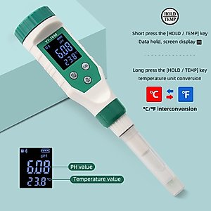 Focket 2 in 1 Smart Bluetooth PH Meter, APP Control Temp Meter, 0.01 Resolution High Accuracy PH Tester LCD Display Digital PH Meter for Drinking Water Hydroponics Aquarium