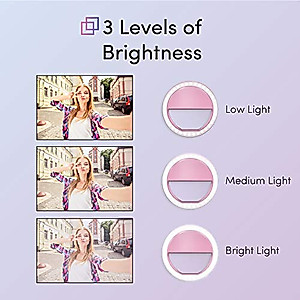 TALK WORKS Selfie Ring Light Compatible w/iPhone 13/13 Pro/13 Pro Max/14/14 Plus/14 Pro/14 Pro Max, Android, iPad, Laptop - Clip On LED Computer Webcam Video Lighting (Pink)