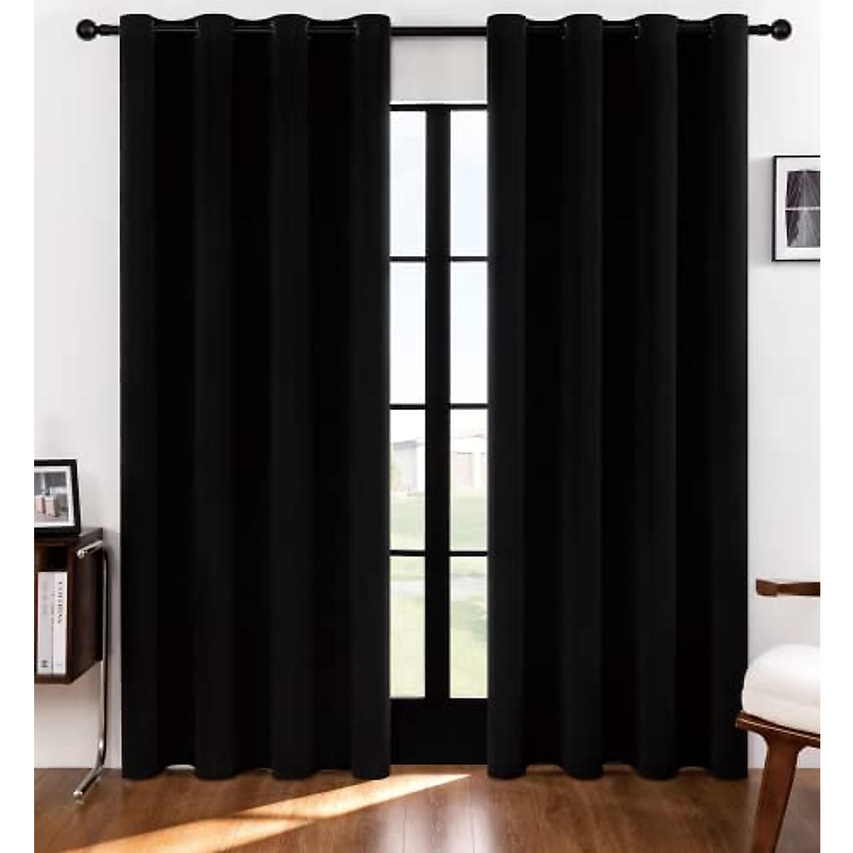 Rutterllow Blackout Curtains for Bedroom, Thermal Insulated Room Darkening Curtains 2 Panels for Living Room, Grommet Top (52x84 Inch, Black)