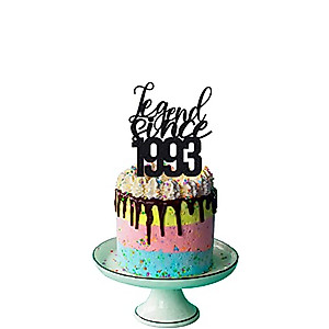 Legend Since 1993 Cake Topper for 30th Men and Women Birthday Party ，Funny 30 and Fabulous Decoration，Handmade （Black）