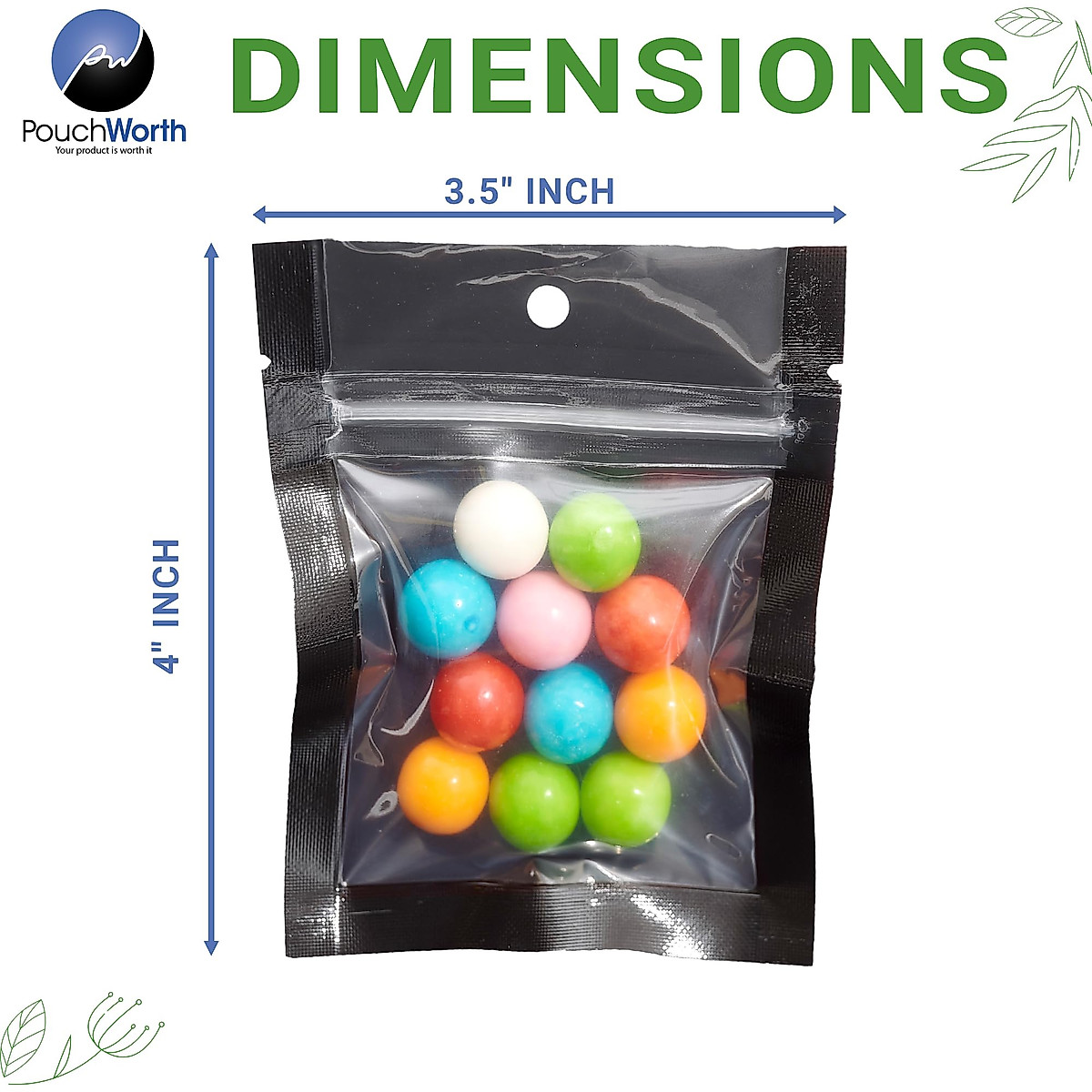 PouchWorth 100 Pack 3.5"x4.5" Mylar Clear/Black Nylon Resealable Flat Bags Heat Seal Zipper Lock Reusable Storage Pouches for Zip Food Storage Lock Packaging with Tear Notches