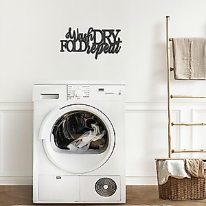 Kas Home Laundry Sign Metal Laundry Room Decor - Wash Dry Fold Repeat Laundry Wall Arts Signs Vintage Metal Laundry Wall Decor for Laundry Room Bathroom Hanging Decorations (8.7" x 17", Black-L2)
