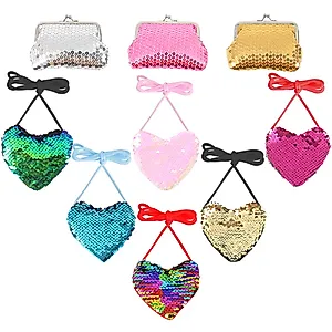 Little Girl Crossbody Bag,Glitter Crossbody Purse Messenger Bag Hand Bag Toddler Kids Purse with Sparkly Crown Hair Clip,Pink and Purple