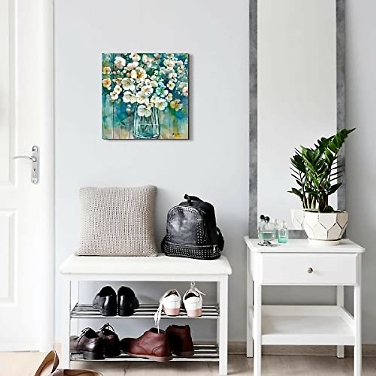 Bathroom Decor Canvas Print Picture Wall Art Teal Blue Theme modern home flower artwork suitable for dining room, bedroom, bathroom, office wall decoration