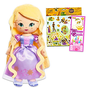 Disney Rapunzel Plush Doll - 3 Pc Bundle with Rapunzel Plush Toy, Tangled Rapunzel Stickers, Princess Door Hanger Tangled Rapunzel Plush for Girls Kids