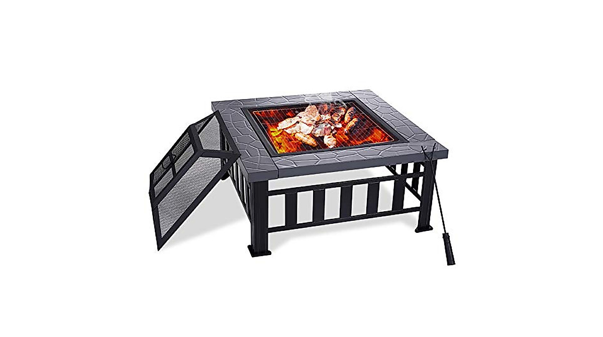Yardom 34" Square Outdoor Fire Pit Table & BBQ Grill