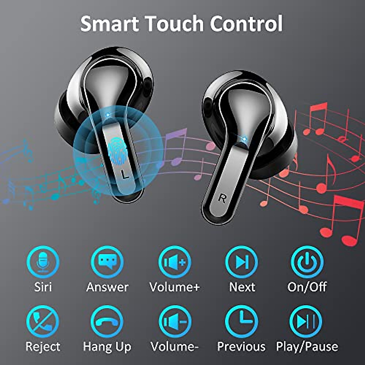 Wireless Earbud, Bluetooth Headphones 5.3 NEW 40H Ear Buds Bass Stereo Earphones Noise Cancelling Earbud with 4 ENC Mic in-Ear Bluetooth Earbud USB-C LED Display IP7 Waterproof Sport for Android iOS