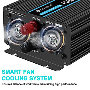 Novopal Pure Sine Wave Power Inverter 1000 Watt 12V DC to 110V/120V AC Converter 4 AC Outlets Car Inverter with One USB Port 16.4 Feet Remote Control and Two Cooling Fans Black