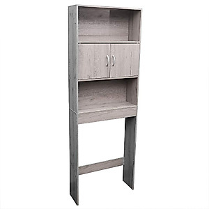 Home Basics Space Saver for Bathroom (Grey) MDF Bathroom Space Saver with Three Shelves and Cabinet Doors | Toilet Saver for Towels, Toilet Paper, Beauty Supplies, and Décor