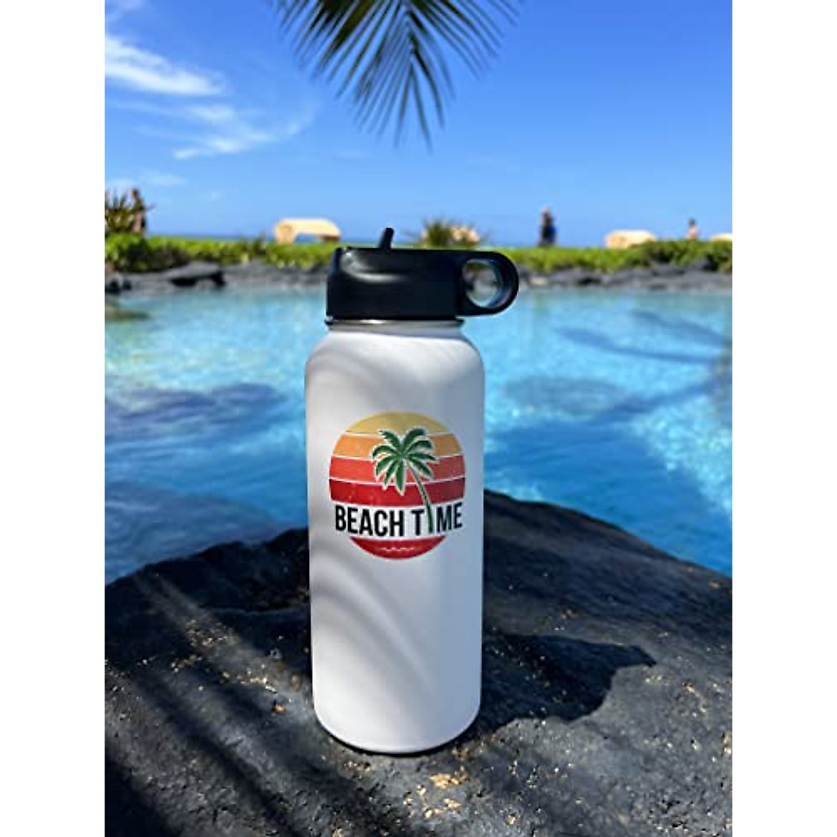 Lifecraft Beach Time 18/8 Stainless Steel Vacuum Insulated Sweat Proof Water Bottle Large 32 Oz Wide Mouth with Straw Flip Lid, Handheld Sport Design Hydro Metal Jug