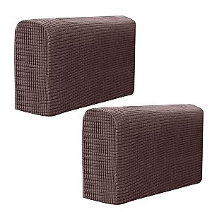 VOSAREA Arm Covers for Sofa 2pcs Chair Arm Protectors Sofa Armrest Cover Universal Sofa Armchair Slipcovers Recliner Chair Arm Cover for Home Office (Dark Coffee) Couch Armrest Covers