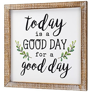 SANY DAYO HOME Today is A Good Day to Have A Good Day Inspirational Sayings Wall Decor Signs 12 x 12 inch Rustic Wood Framed Modern Farmhouse Wall Hanging Art (with Leaves)