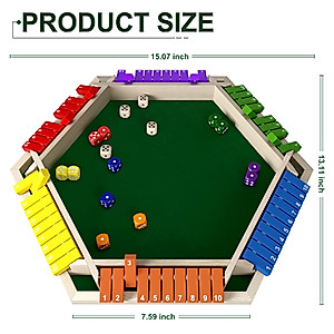 1-6 Players Shut The Box Dice Game, Wooden Board Table Math Game with 16 Dice, Classics Tabletop Version Games for Kids Adults, Family,Classroom,Home,Party or Pub