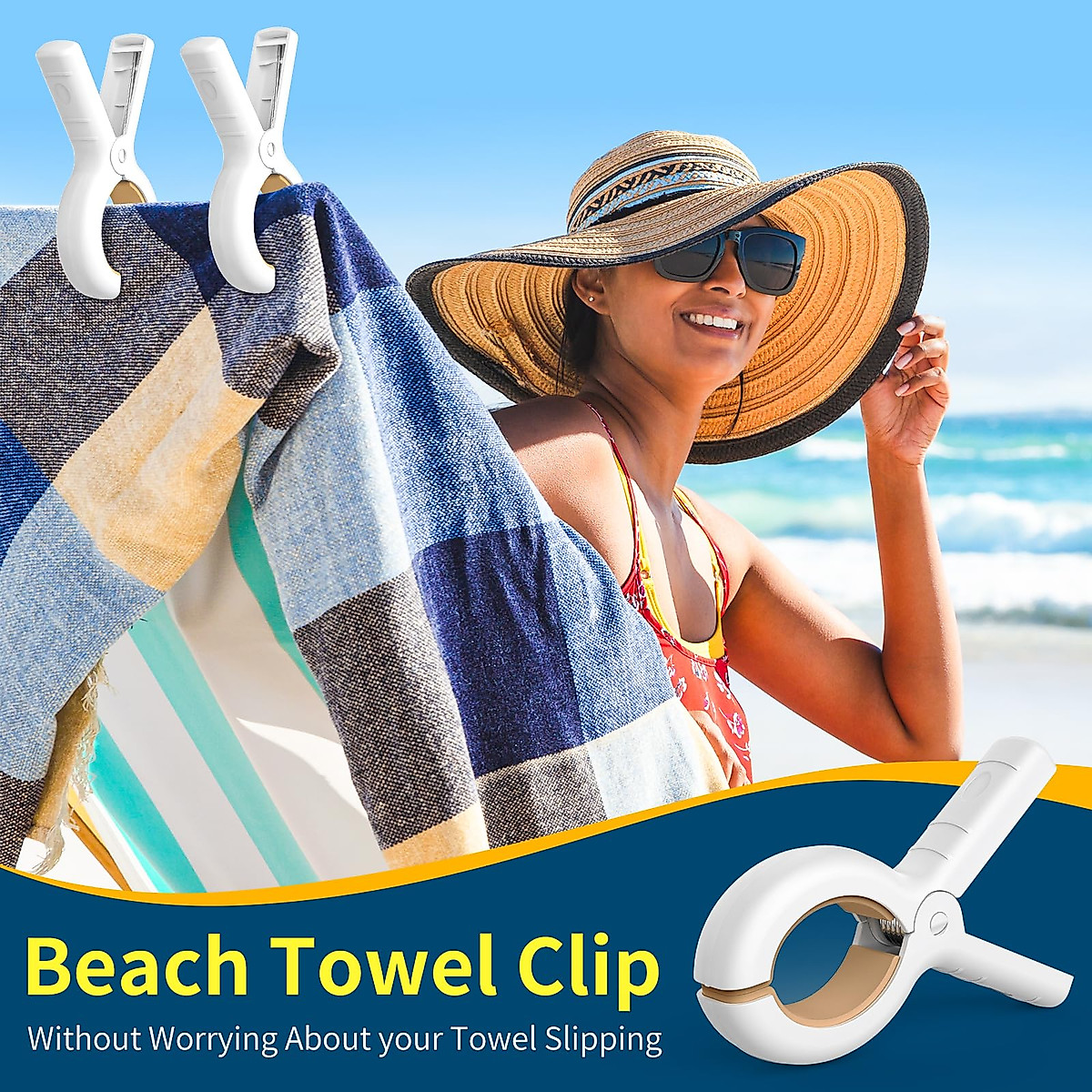 Senbowe 12 Pack Beach Towel Clips,Pool Chair Clips,Heavy Duty Plastic Clothes Pins,Quilt Drying Clips,Windproof Clothes Clips,Keep Your Towel,Clothes,Blankets to Dry on Clothesline and Hanging Rack