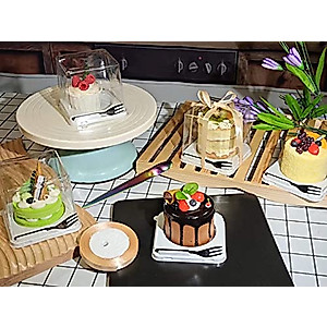 COLOSWIN 12 Pack Clear Plastic Cupcake Boxes Mini Cake Box Baking Box Disposable Round Single Cupcake Containers stand holder box with 3D Cake Mold Fork Rose-Gold Ribbon Gift Boxes for Birthday Anniversary