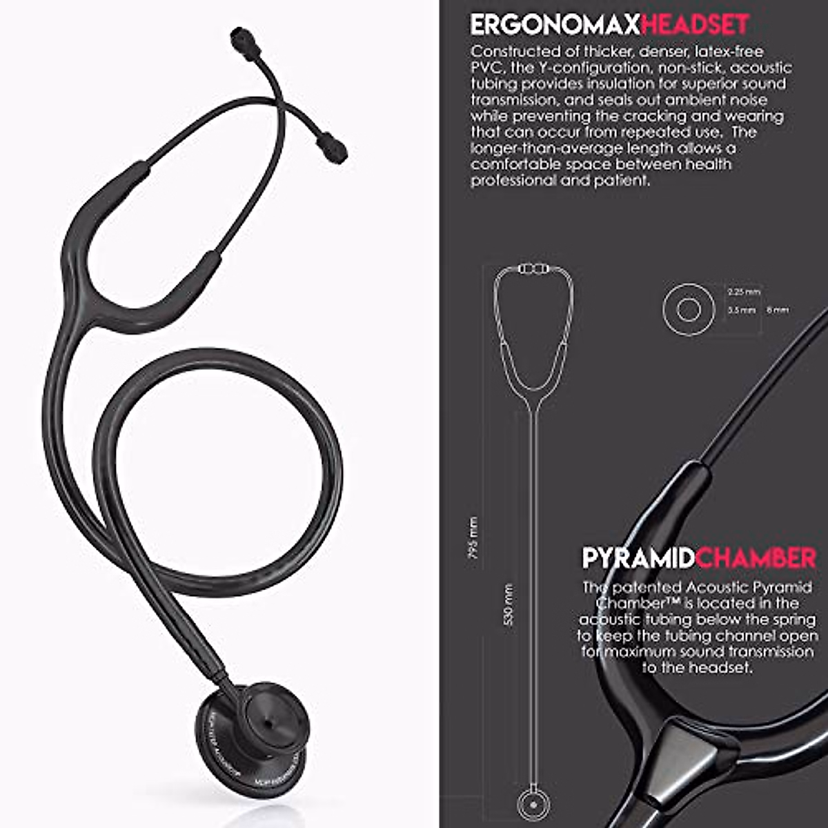 MDF Acoustica Lightweight Stethoscope for Doctors, Nurses, Students, Home Health Use, Adult, Dual Head, Black Tube, Black Chestpiece-Headset, MDF747XPBO
