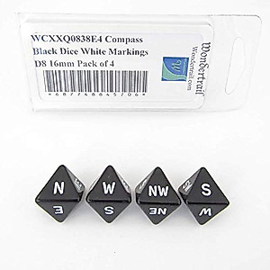 Compass Black Dice with White Markings D8 16mm (5/8in) Pack of 4 Wondertrail