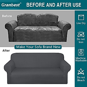 Granbest Water-Repellent Sofa Cover Luxury Thick Couch Covers for Dogs Stylish Jacquard Pattern Stretch Sofa Slipcover Non Slip Furniture Protector with Foam Sticks(Large,Gray)