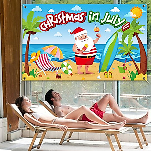 Christmas in July Party Decorations Large Photo Backdrop 38pcs latex balloons Mele Kalikimaka Christmas Summer Santa Banner for Outdoors Garden Party Supplies