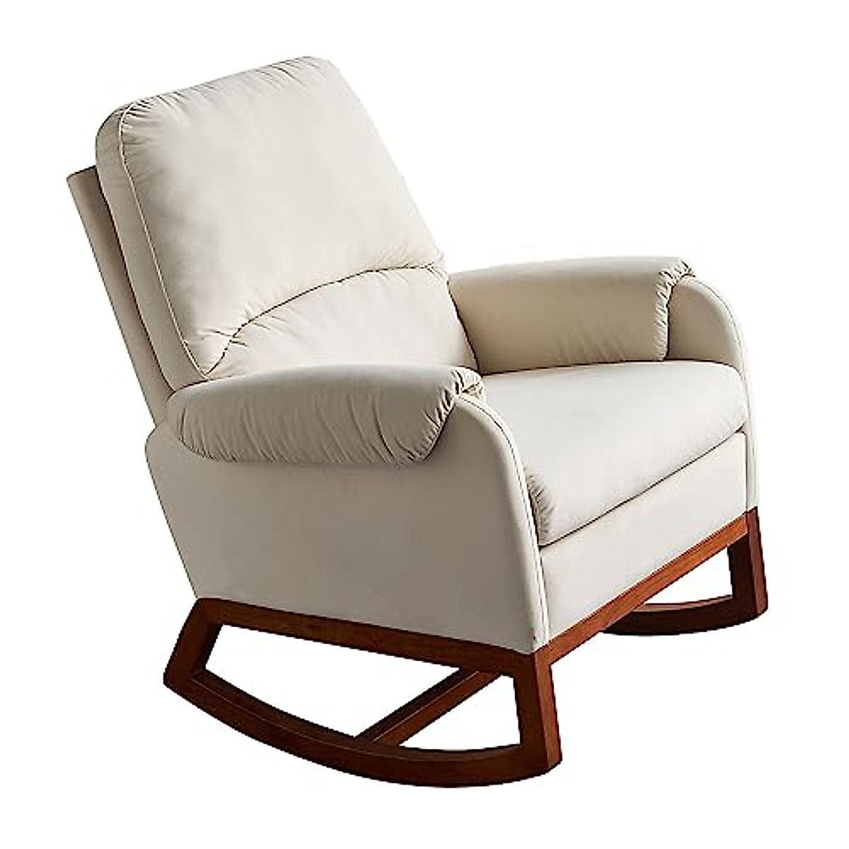 CALABASH Rocking Chair Nursery,Modern Comfy Armchair with Side Pocket,Mid-Century Upholstered Glider Rocker Chairs for Baby/Kids Room and Living Room (White Beige)