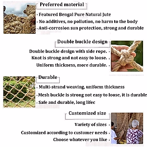 Hynet Hemp Grid Safety Net, Indoor Ceiling Decorative Net Kids Climbing Net Children Swing Rope Netting Stair Anti Falling Net Pets Cargo Trailer Hammock (Size : 1 * 2m(3 * 7ft))