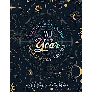 2024-2025 Two Year Monthly Planner: 2 Year 24 Months Calendar from January 2024 to December 2025 Agenda Schedule Organizer with holidays and Moon Phases