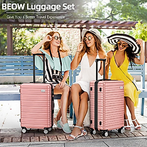 BEOW Luggage Sets 4-Piece (16/20/24/28)" Expandable Suitcases with Wheels PC+ABS Durable Hardside Luggage Clearance Pink