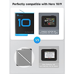 Adaptom Hero 10 Battery 3-Pack, 3-Channel USB Storage Quick Charger for gopro Hero 10 9 Battery, Fully Compatible with Gopro Hero 10 Gopro Hero 9 Black Official