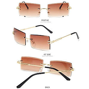 Dollger Rimless Rectangle Sunglasses Y2K Glasses For Women Men Frameless Trendy rimless glasses Retro 90s Sunglasses DARK TEA