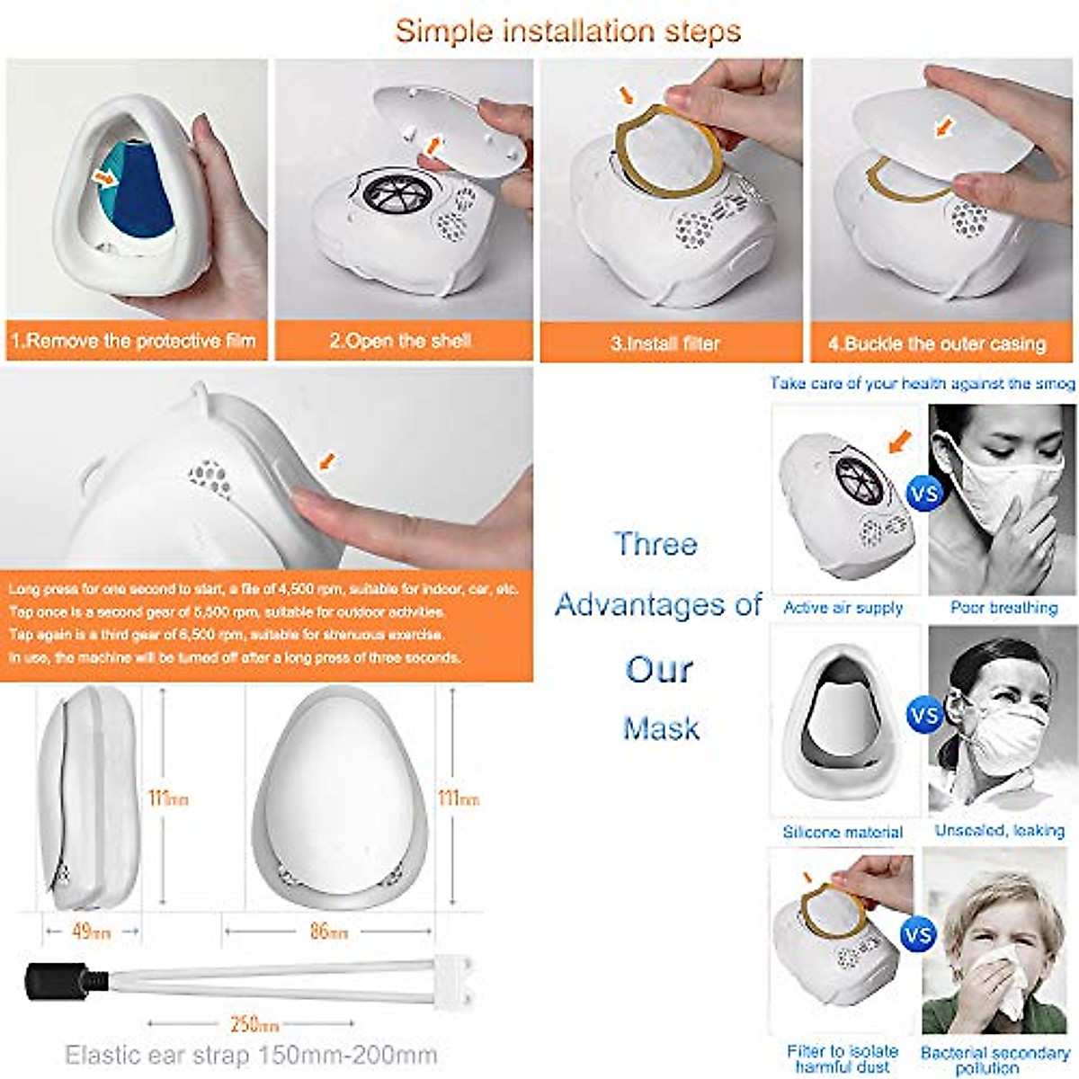 Gasin Adults Mini Electric Air Purifier with Activated Carbon Filter Automatic Fresh Air Purifying Anti for Dust Pollen Allergy for Adults