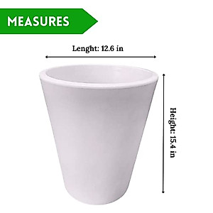 Elly Décor 15 inch Garden Planter Pot with Drainage, Round Wide Modern, Lightweight & Extremely Durable, for Patio Deck Indoor Outdoor Flower, 15" x 13" White
