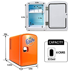 Coca-Cola Fanta FA04 4 Liter/4.2 Quarts 6 Can Portable Mini Cooler/Fridge for Food, Beverages, Orange