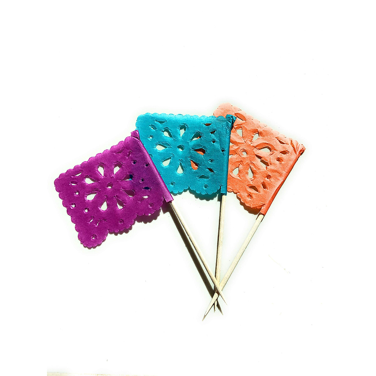 Set of 24 Pcs Multi-Colored Mini Mexican Paper Papel Picado Tissue Banner Flags Banderita s Fiesta Party Decorations Cupcake Topper Party Banderines Flower Design