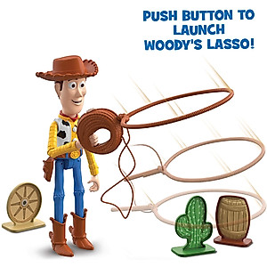 Mattel Toy Story Launching Lasso Woody Talking Feature Figure, Movie Inspired Action Character Doll 9.2-in with 3 Targets, Kids Gift Ages 3 Years & Older