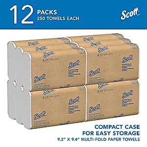Scott® Multifold Paper Towels (03650), with Absorbency Pockets™, 9.2" x 9.4" sheets, White, Compact Case for Easy Storage, (250 Sheets/Pack, 12 Packs/Case, 3,000 Sheets/Case)