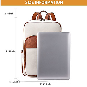 Telena Leather Laptop Backpack for Women Business Casual College Laptop Bags Beige-Brown