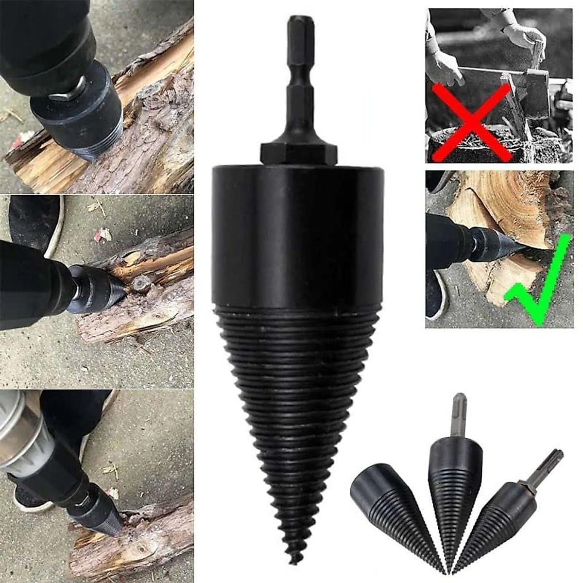 LightInTheBox 6pcs Firewood Log Splitter Drill Bit Removable Cones Wood Splitter Drill Bits Household Electric Split Cone Drill Woodworking 32-42mm for Hand Drill Stick