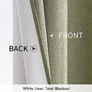 MIULEE Linen Textured 100% Blackout Curtains for Bedroom 84 Inches Long Sage Green Thermal Insulated Black Out Curtains/Draperies with White Liner for Living Room/Nursery, Grommet Top, 2 Panels