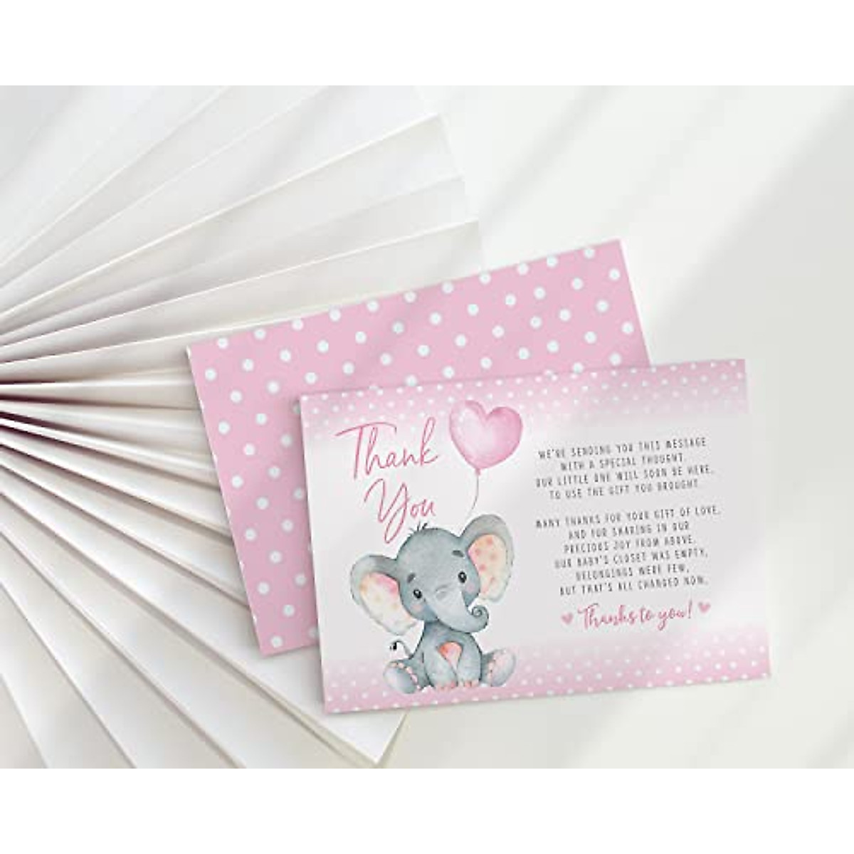 Pink Elephant Baby Shower, Thank You Cards 20 Count Pre-written Thank You Cards, Baby Sprinkle Pink Dots
