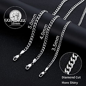 Fiusem 3.5mm Silver Colored Chains, Silver Plated Cuban Link Necklace for Men and Women, Stainless Steel 20 Inch