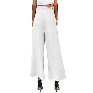 Pasgreson Womens Elastic High Waist Wide Leg Pants Palazzo Lounge Pants Casual Loose Flowy Pants with Pockets White 3XL
