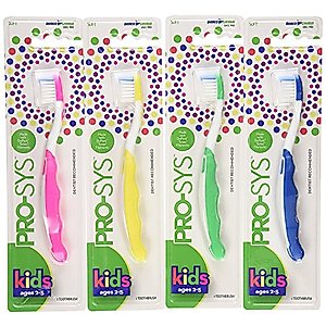 PRO-SYS® Kids Toothbrush (Colorful 4-Pack) - Made with Soft Dupont® bristles (Ages 2-5 for Toddlers and Young Children)
