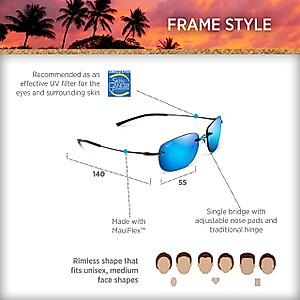 Maui Jim Men's and Women's Nanea Polarized Rimless Sunglasses, Gunmetal/Blue Hawaii, Medium