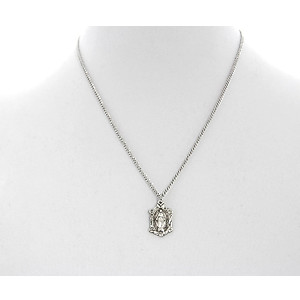 Heartland Store Women's Sterling Silver Miraculous Pendant with Flowers + 18 Inch 1.8mm Sterling Silver Chain & Clasp
