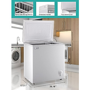 WANAI 5.0 Cu.Ft Compact Chest Freezers with 7 Adjustable Thermostat Top Open Door Freezer Compressor Cooling with Removable Storage Basket, Energy Saving Perfect for Home Bar Dorm or Apartment, Black