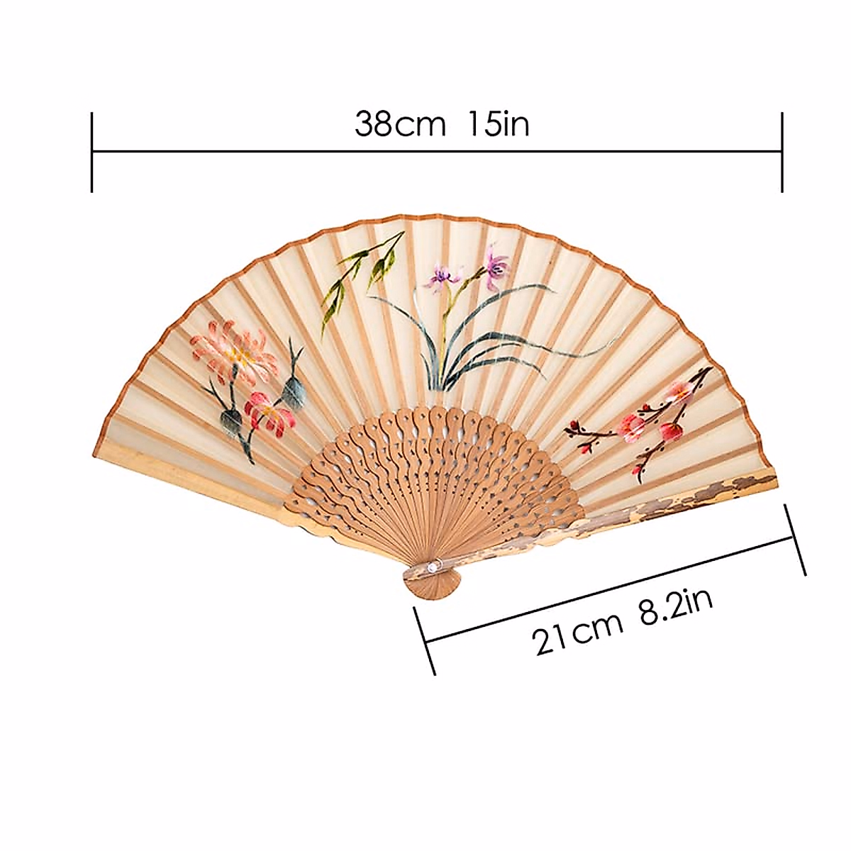 HangErFeng Folding Fan Vintage Hand Fans for Women Silk Double-side Handmade Embroidery Bamboo Fan 50 Pink