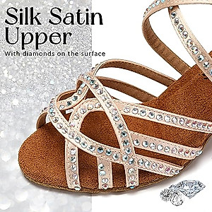 VCIXXVCE Women's Latin Dance Shoes Rhinestones Nude Professional Ballroom Salsa Dance Shoes Suede Sole with 3" Heel,6 B(M) US